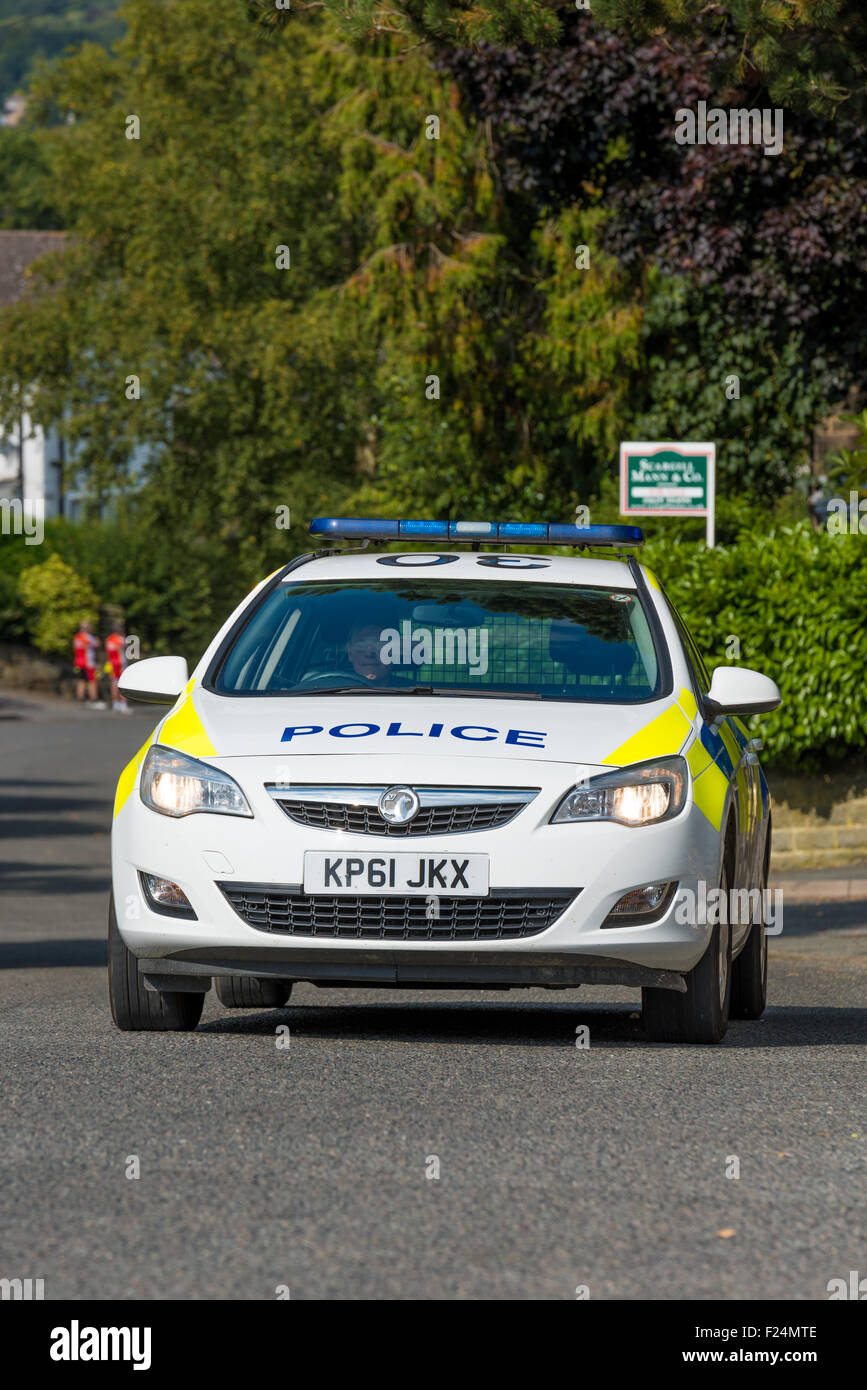 A police car on Stage 6of the Tour of Britain 2015 Matlock Derbyshire ...