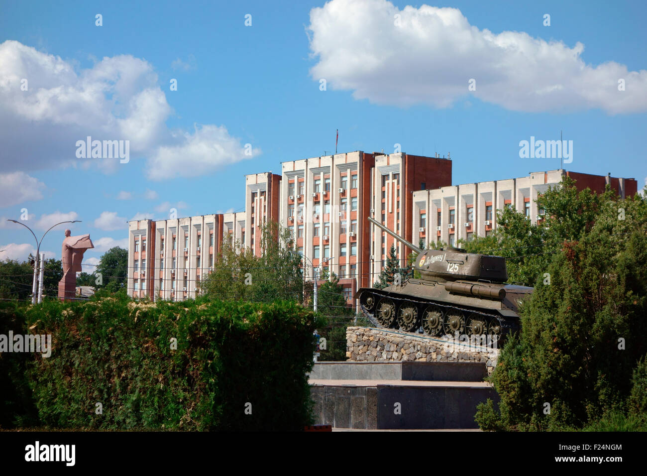 Tank monument in front of the Transnistrian Parliament building ...