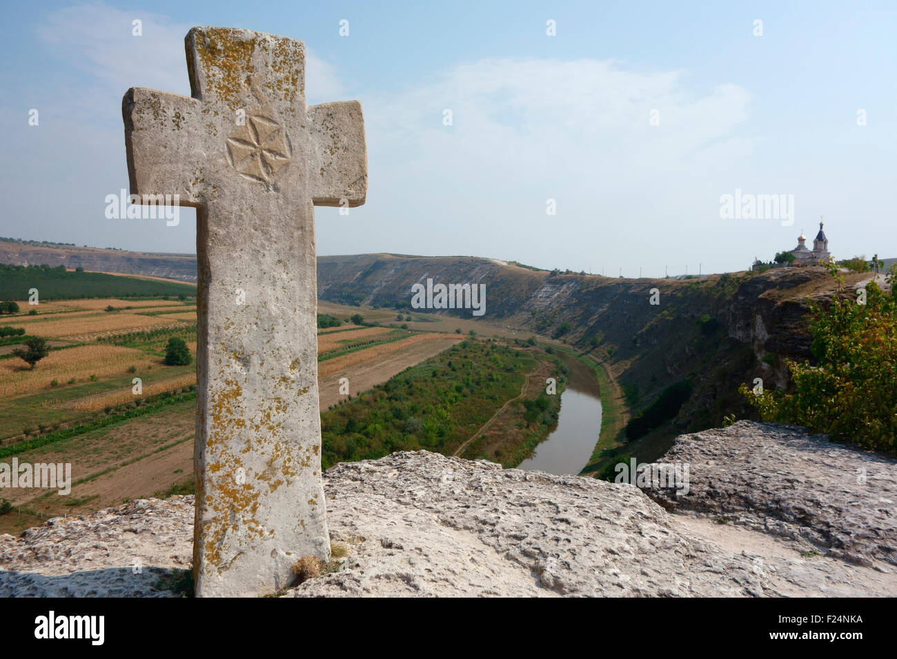 Stone cross above the Orheiul Vechi cave monastery (Old Orhei ...