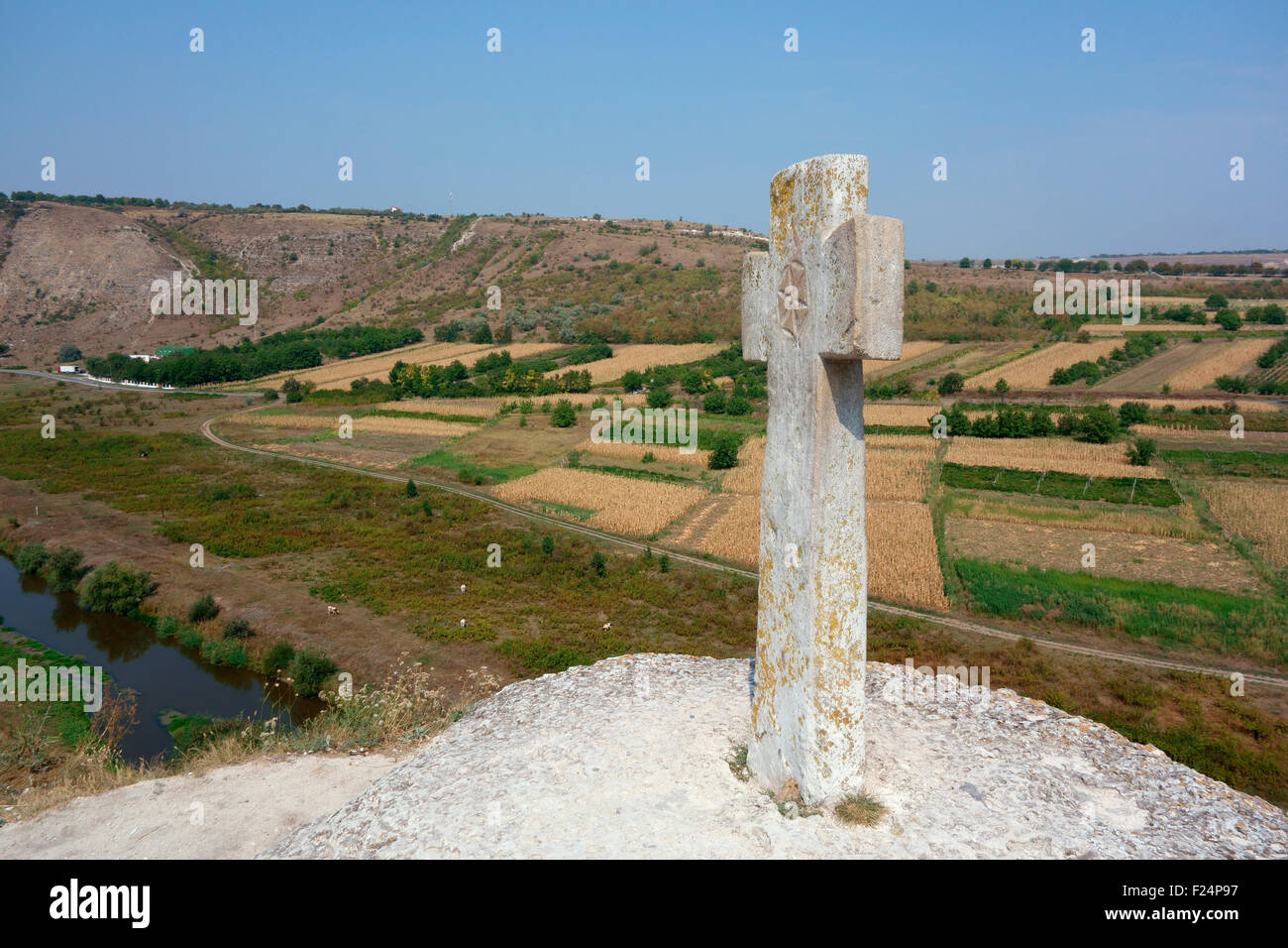 Stone cross above the Orheiul Vechi cave monastery (Old Orhei ...