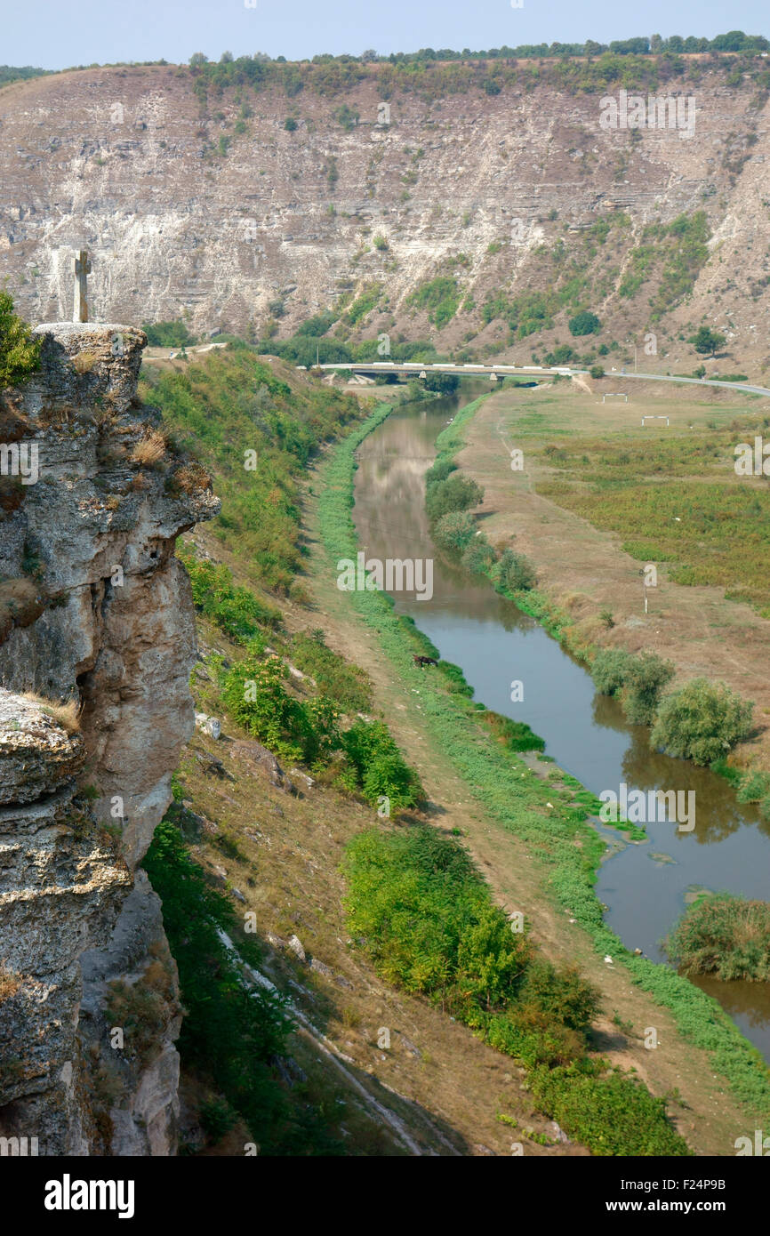 Stone cross above the Orheiul Vechi cave monastery, Old Orhei, Republic ...