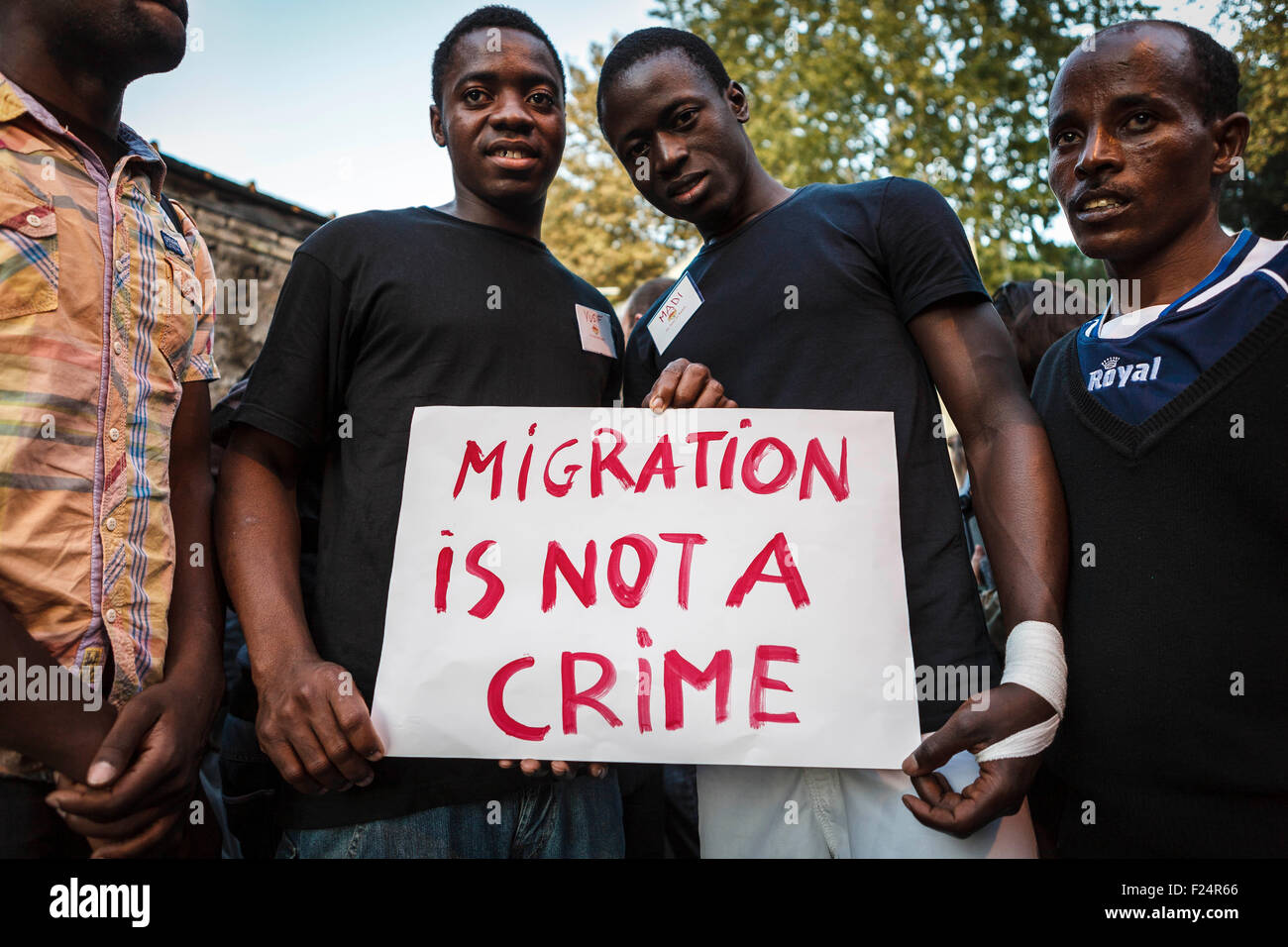 Rome, Italy. 11th Sep, 2015. Demonstrator hold a sign reading ...