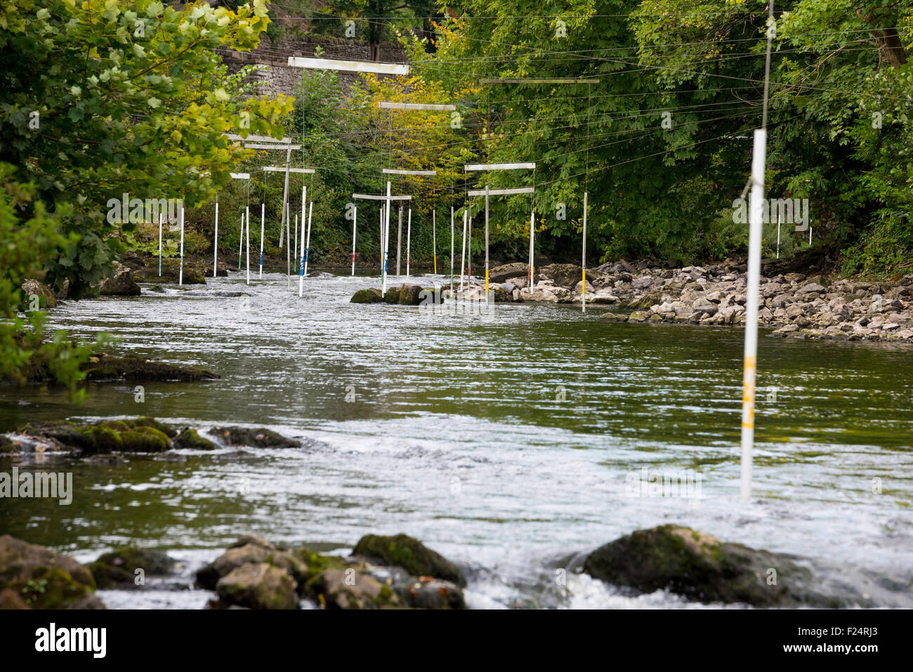 A canoe slalom course on the river Derwent in Matlock Derbyshire UK ...