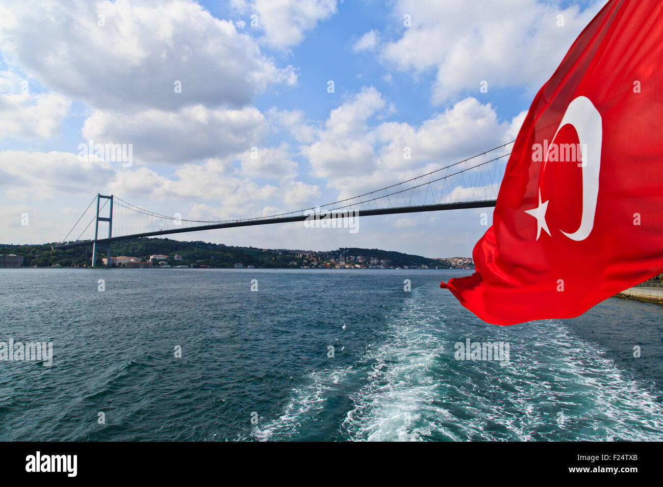Turkish flag over the Bosphorous canal Stock Photo - Alamy