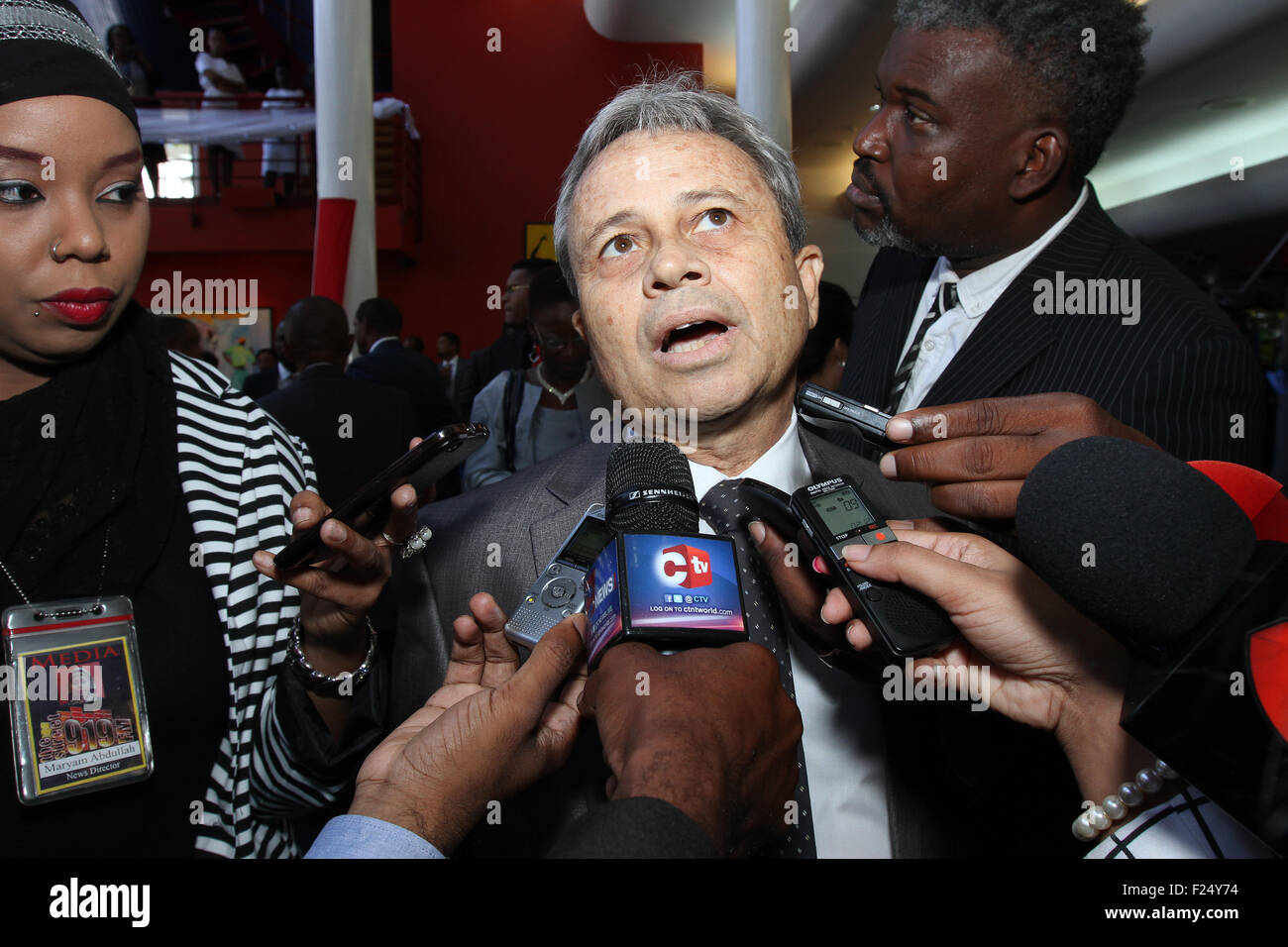 Port of Spain, Trinidad. 11th Sept, 2015. Colm Imbert (C), Minister of ...