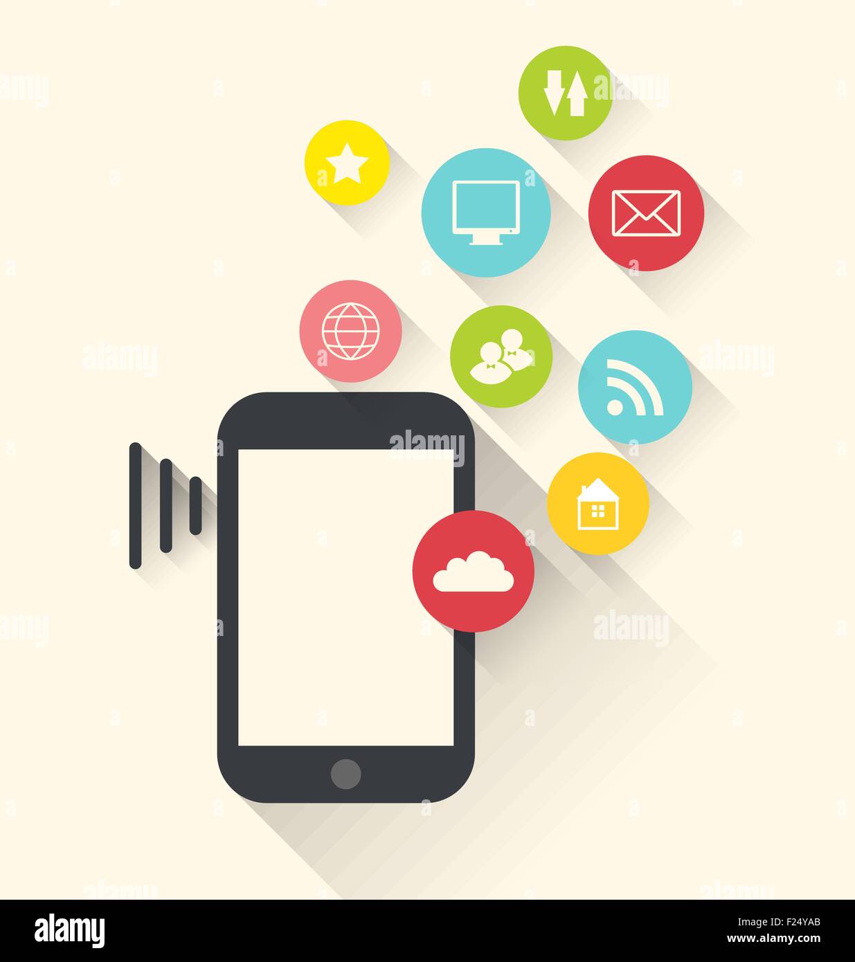 Smartphone device with applications (app) icons, modern flat Stock ...
