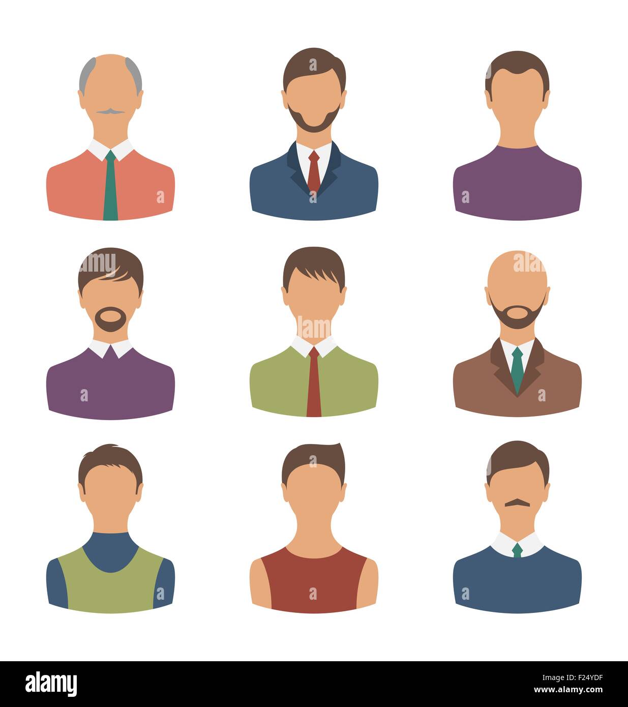 Avatars set front portrait of males isolated on white background Stock ...
