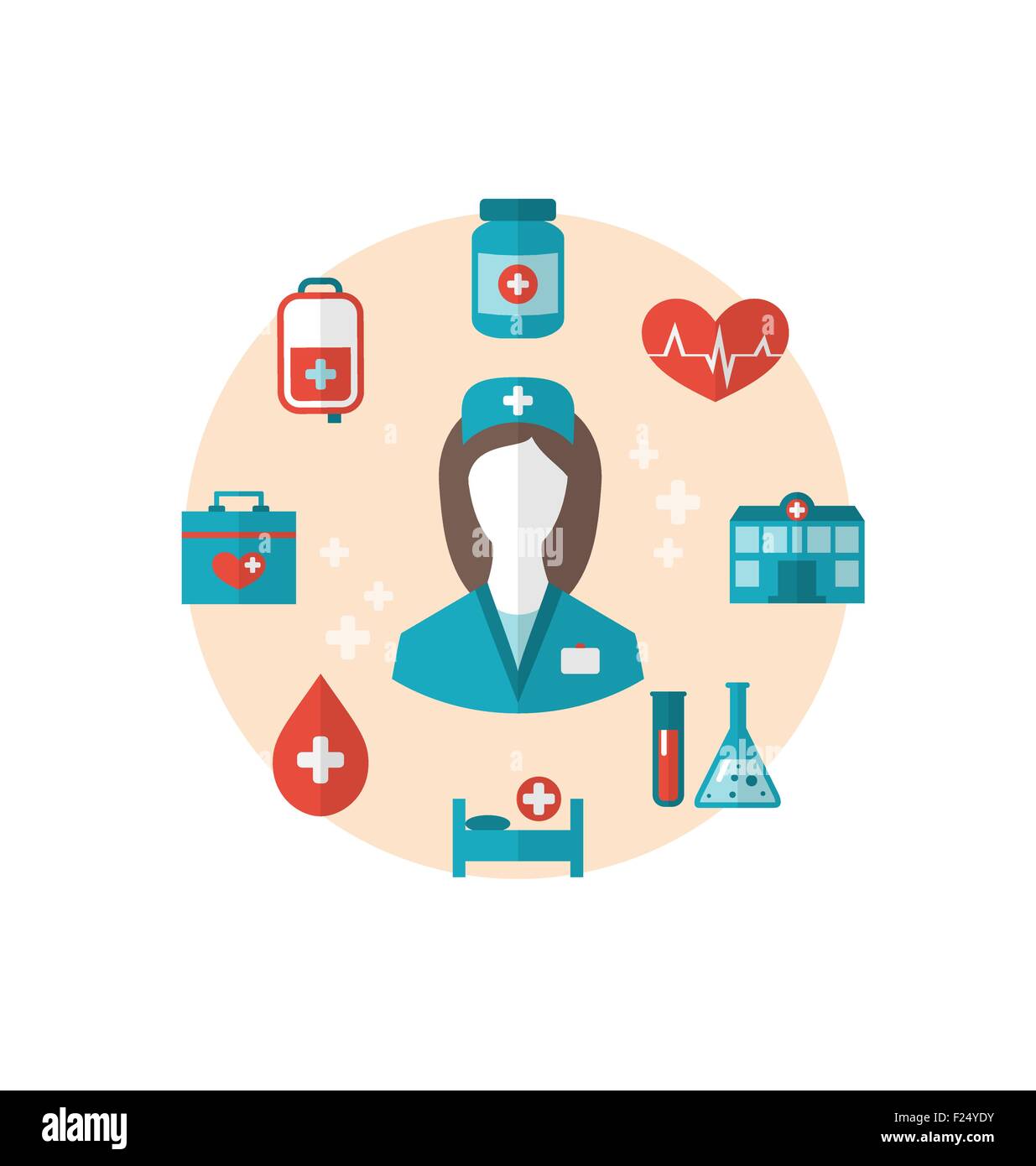 Nurse with medical icons for web design, modern flat style Stock Vector ...