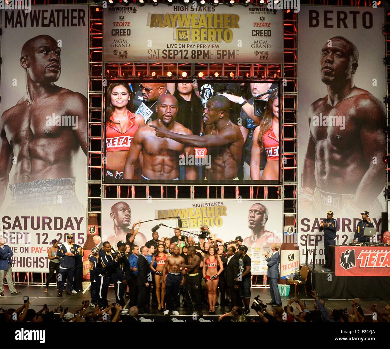 Las Vegas NV, USA. 11th Sep, 2015. (L-R) Floyd Mayweather Jr. weighs in ...