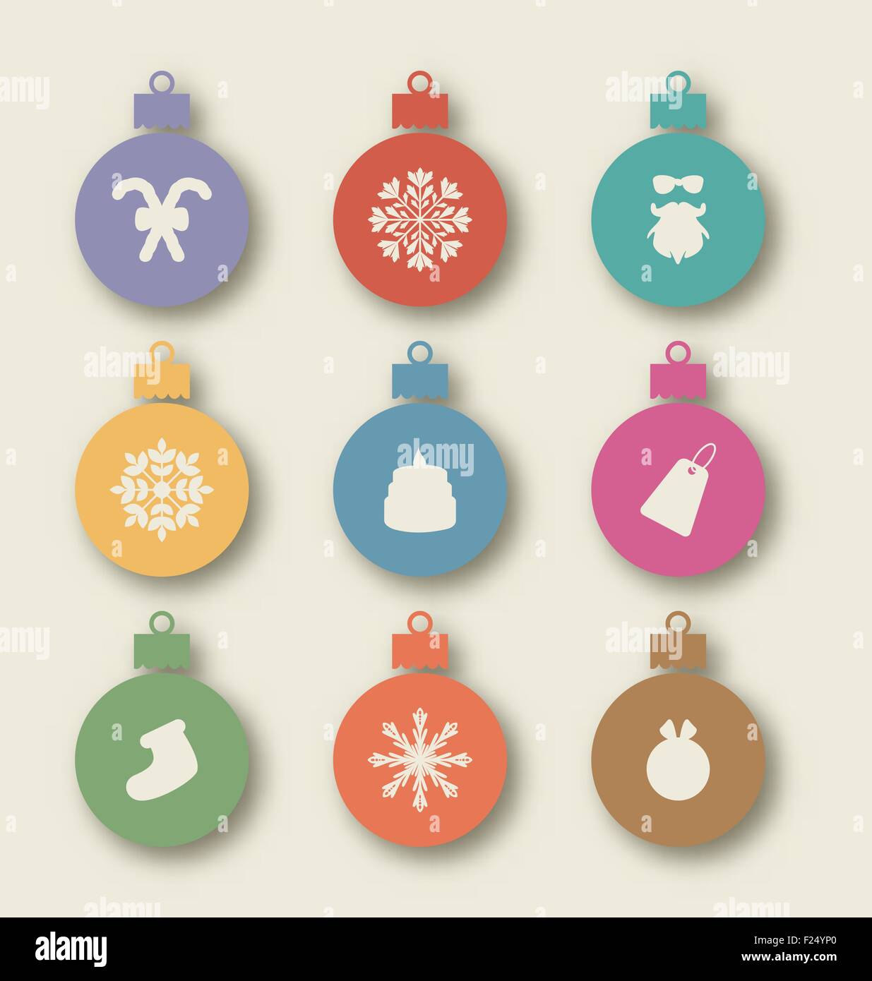 Set Christmas balls with traditional elements - caramel cane, sa Stock ...