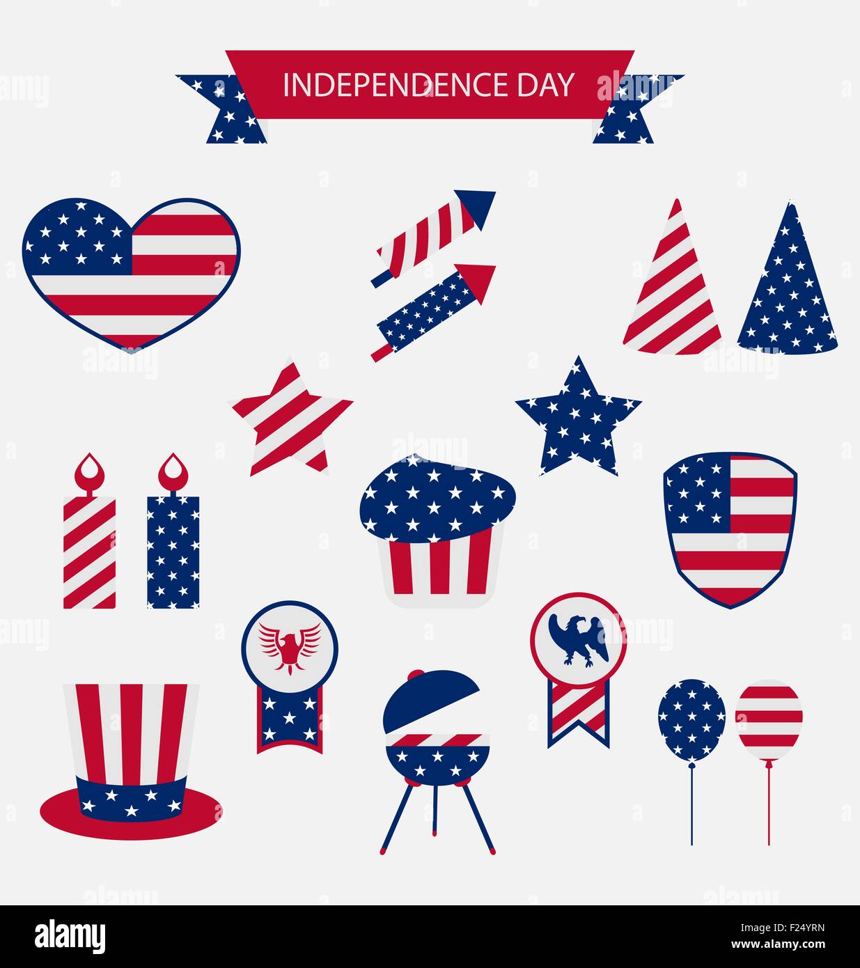 Icons Set USA Flag Color Independence Day 4th of July Stock Vector ...