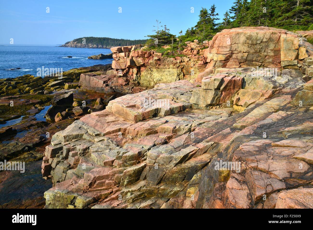 Atlantic Ocean coastal scene along Otter Cliffs in Acadia National Park ...