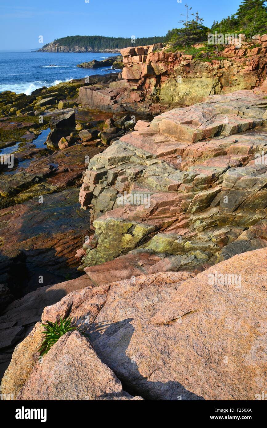 Atlantic Ocean coastal scene along Otter Cliffs in Acadia National Park ...