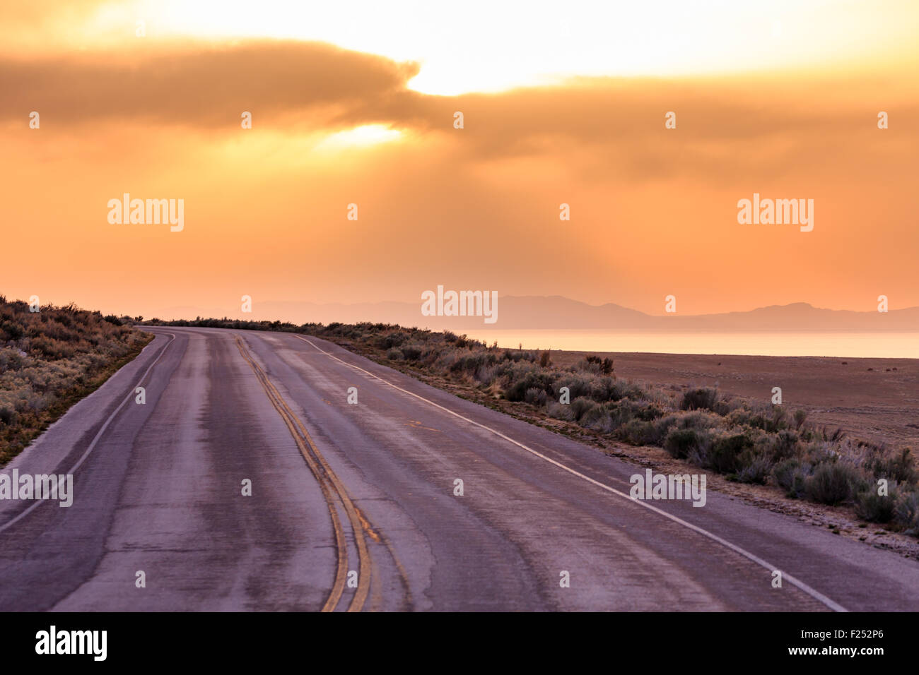 highway road into the sunset in the desert Stock Photo - Alamy