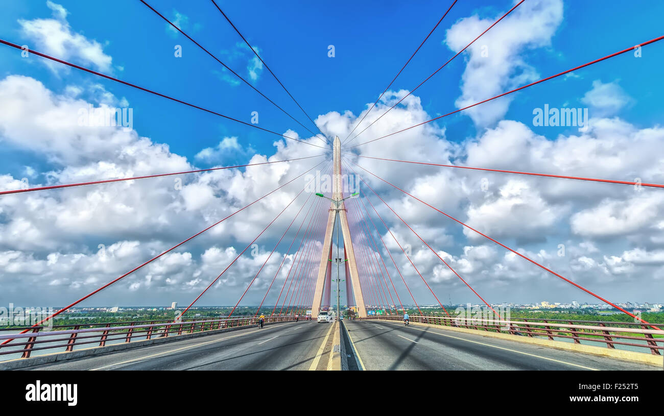 Beauty Can Tho bridge over the rope splash in beautiful sky Stock Photo ...