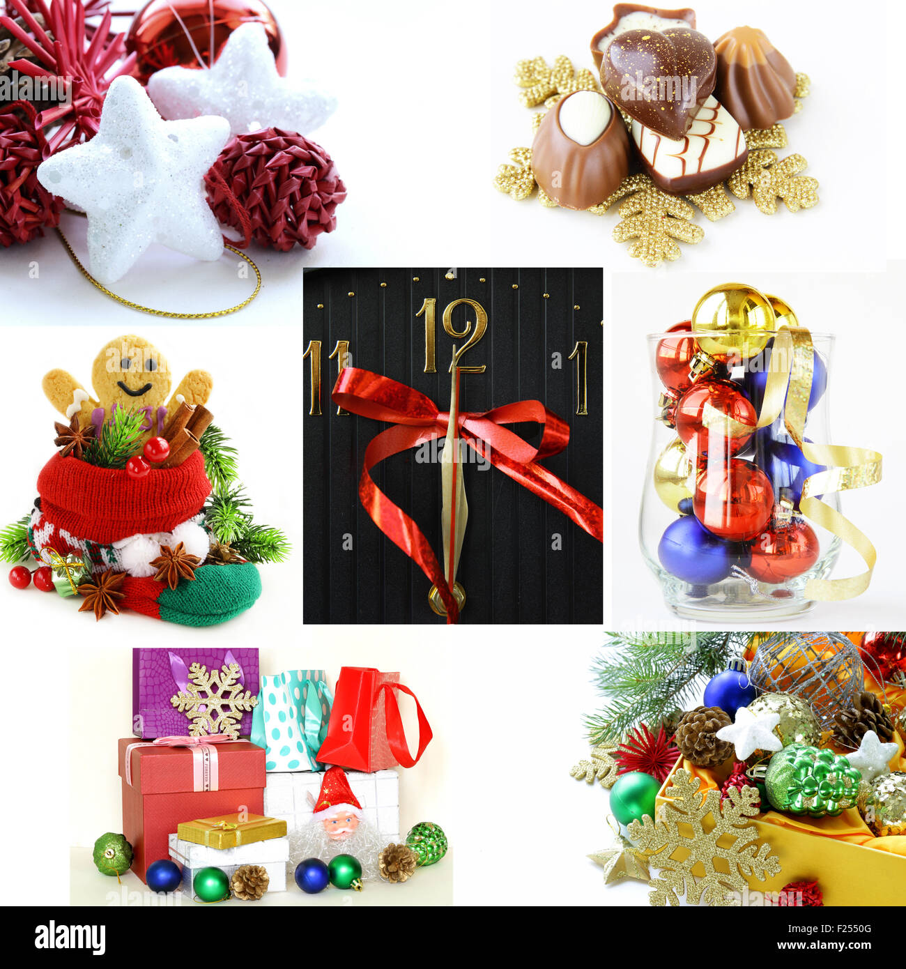 different set Christmas decorations and symbols on the white background ...