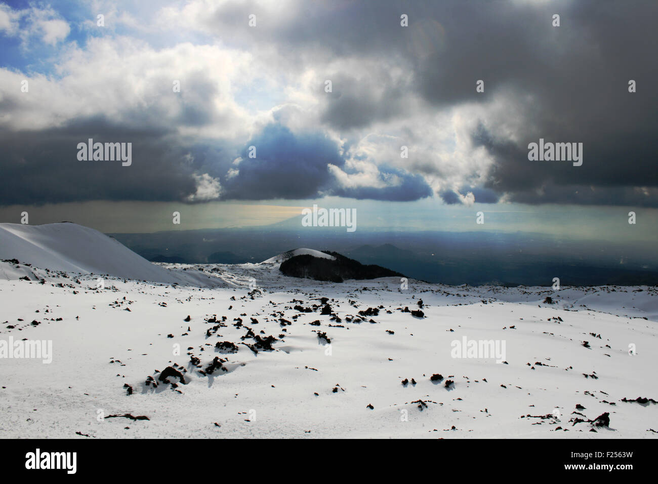Etna, volcano of Sicily covered by snow - Italy Stock Photo - Alamy