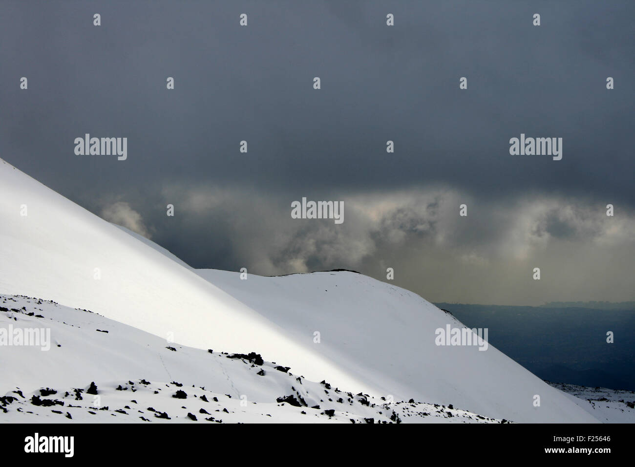 Etna, volcano of Sicily covered by snow - Italy Stock Photo - Alamy