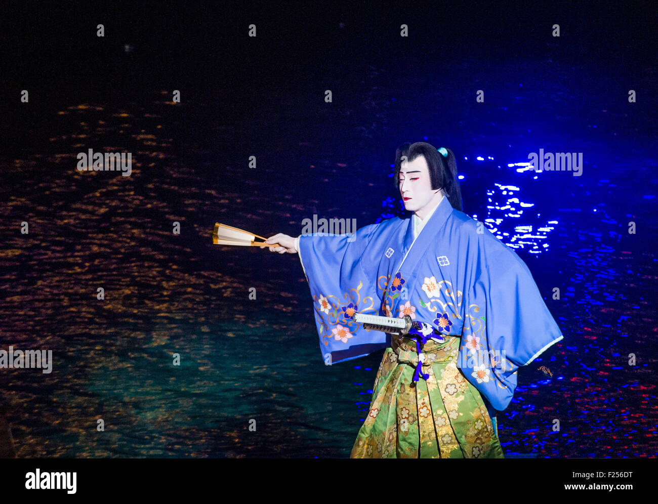 Traditional Japanese Kabuki performance in front of the Bellagio hotel ...