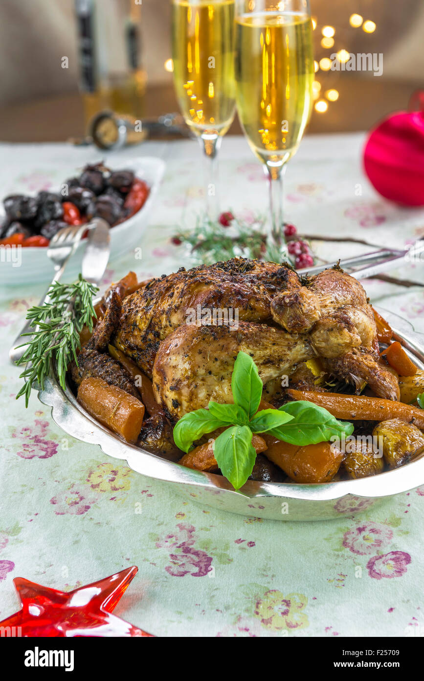 Festive roast chicken dinner Stock Photo - Alamy