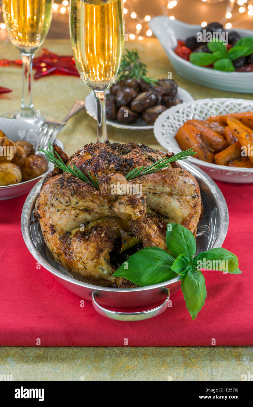 Festive roast chicken dinner Stock Photo - Alamy