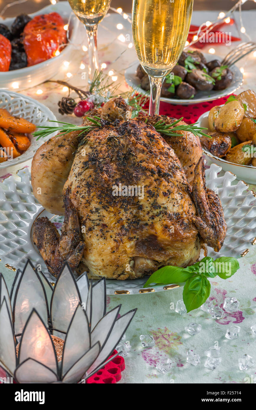 Festive roast chicken dinner Stock Photo - Alamy