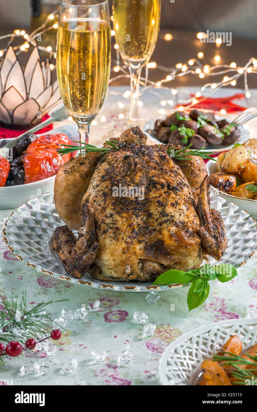Festive roast chicken dinner Stock Photo - Alamy