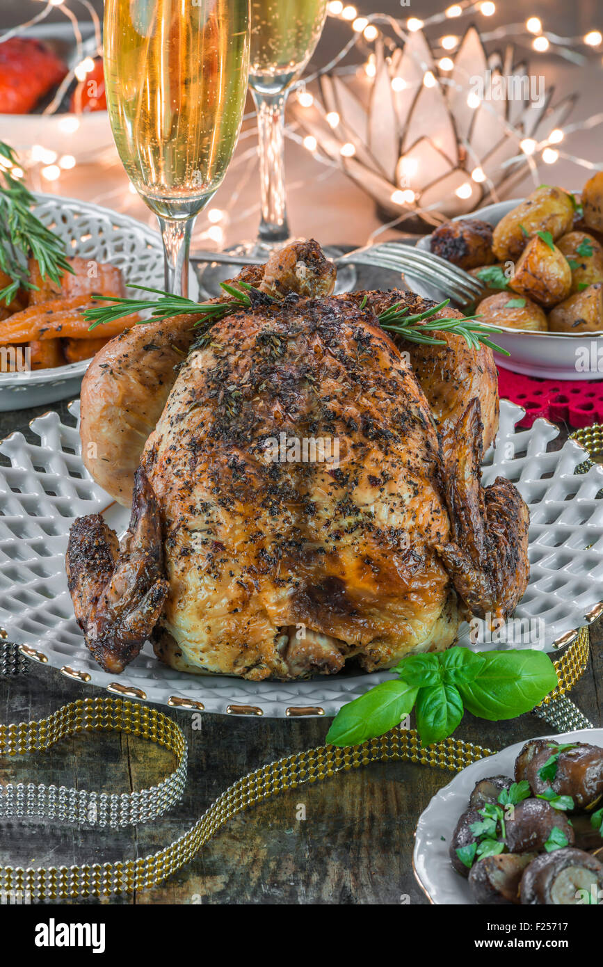 Festive roast chicken dinner Stock Photo - Alamy