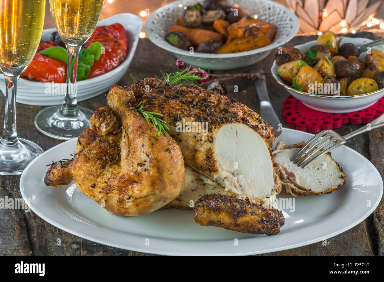 Festive roast chicken dinner Stock Photo - Alamy