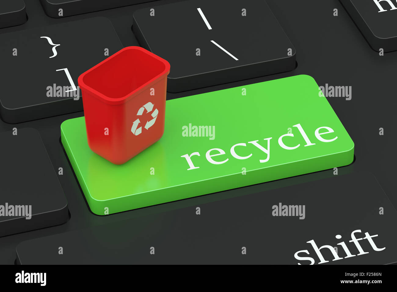 Recycle concept on green keyboard button isolated on white background ...