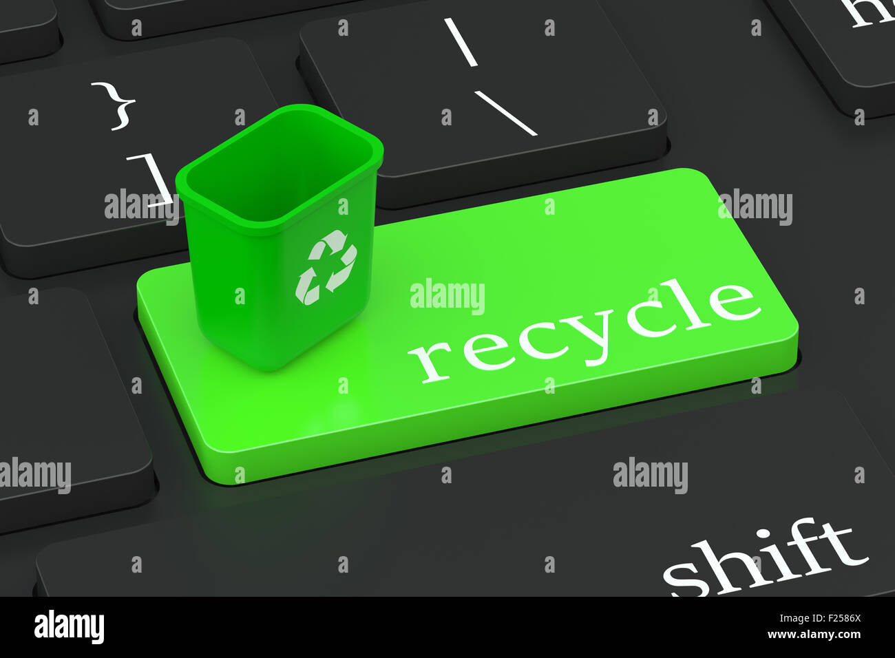 Recycle concept on green keyboard button isolated on white background ...