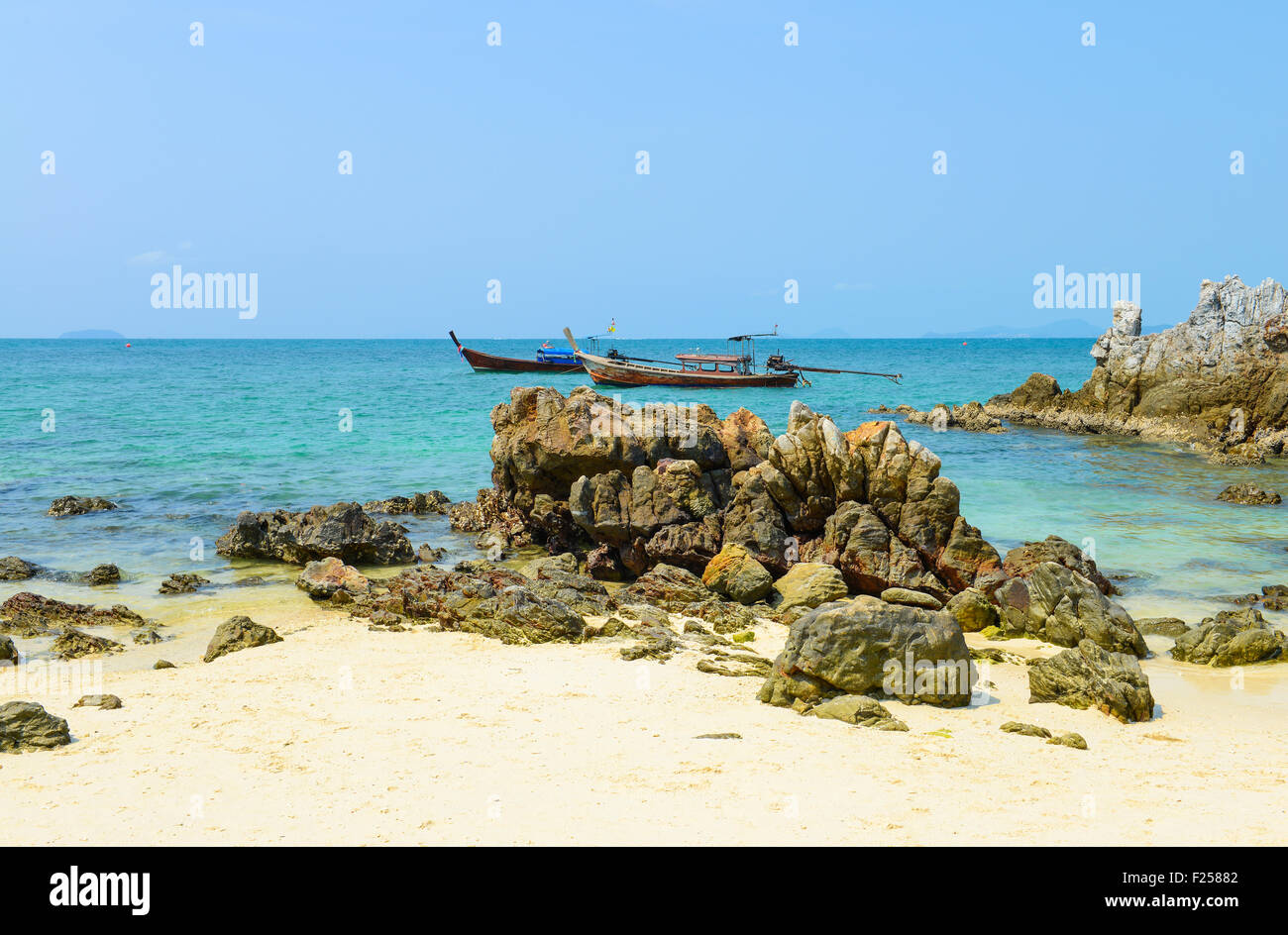 Long boat and tropical beach in Khai Nok island, Phang Nga, Thailand ...