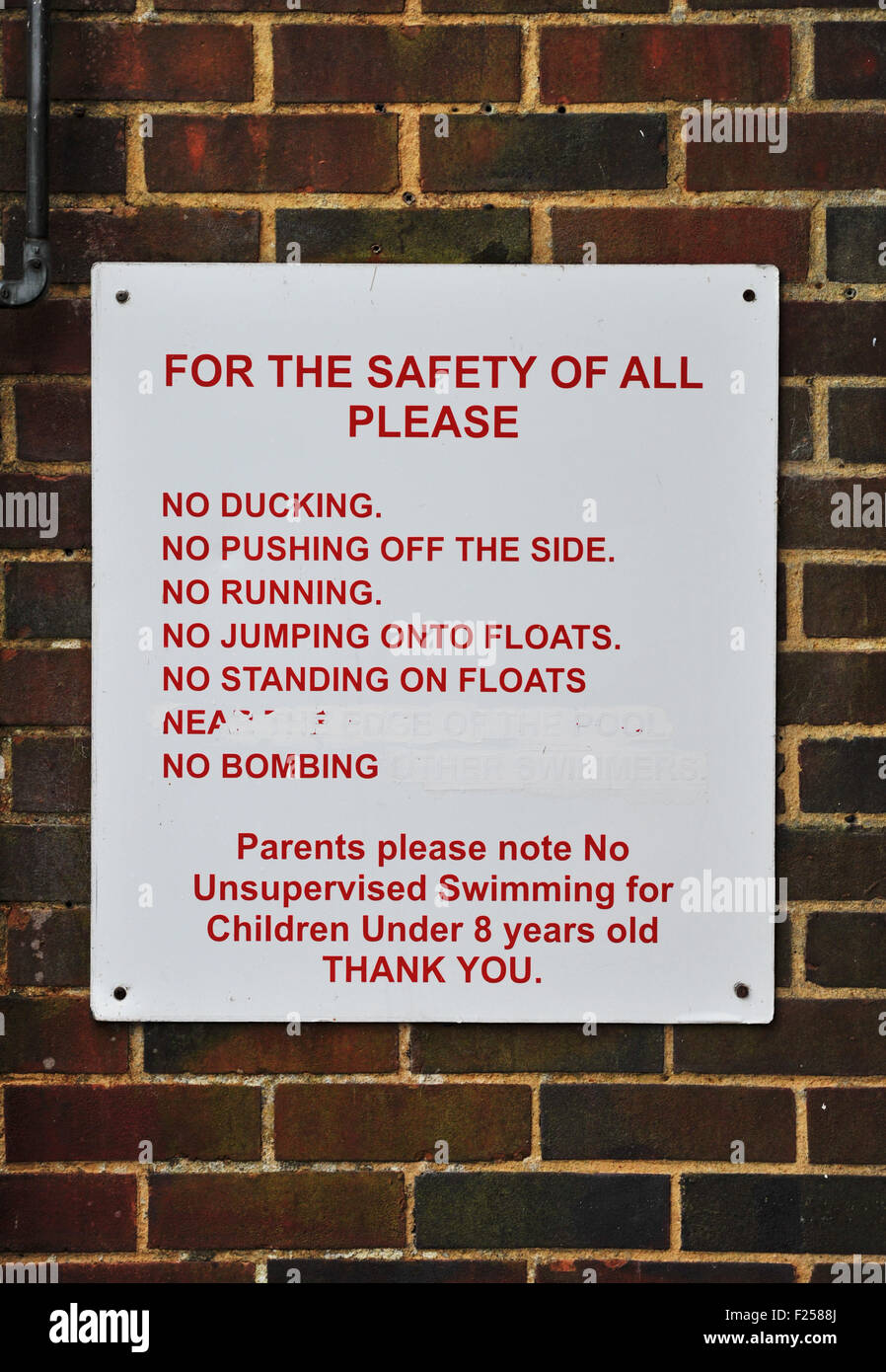 Lewes UK 2015 - Health and Safety notice at The Pells Open Air Swimming ...