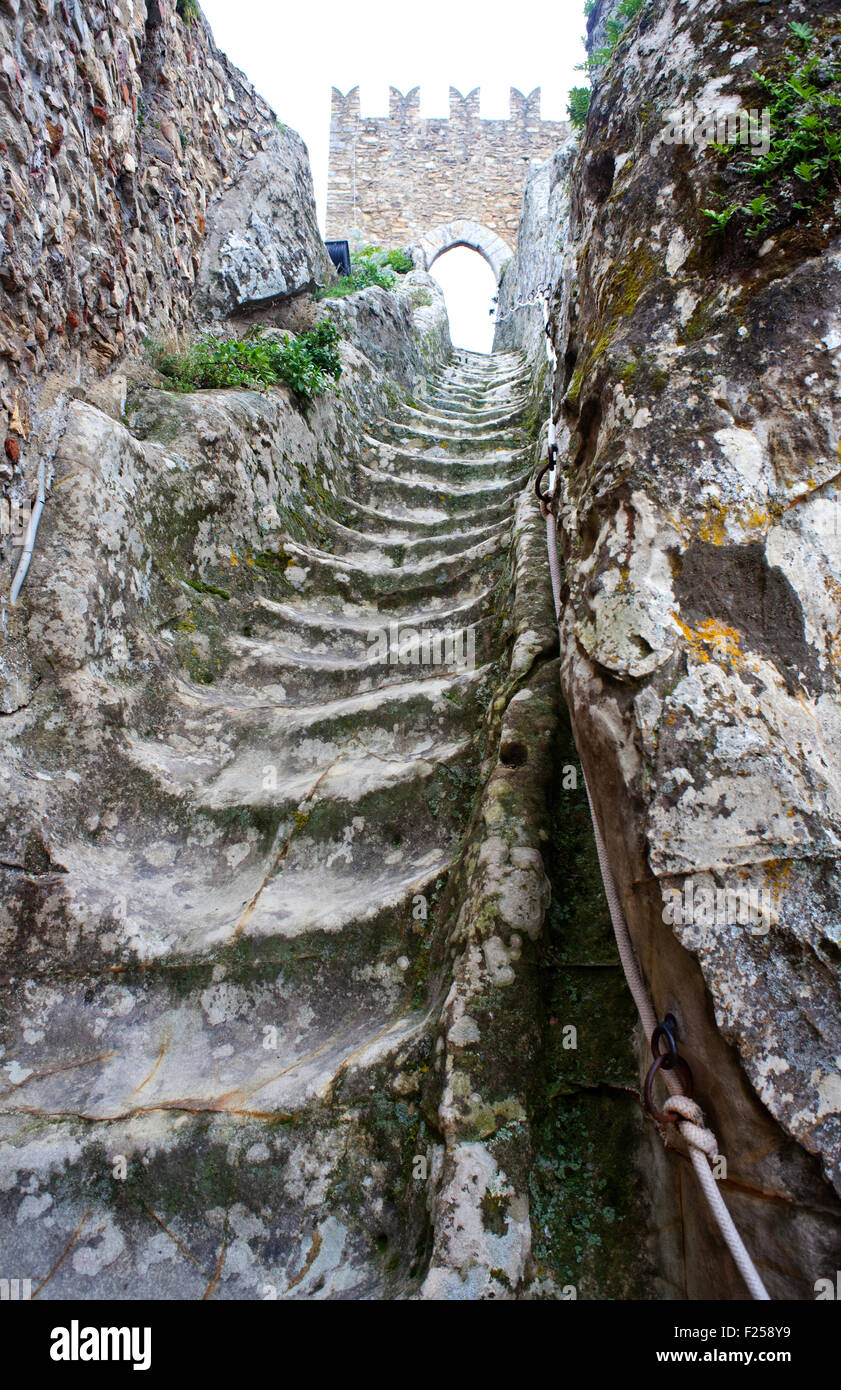 Old staircas, Medieval castle of Sperlinga, Sicily - Italy Stock Photo ...