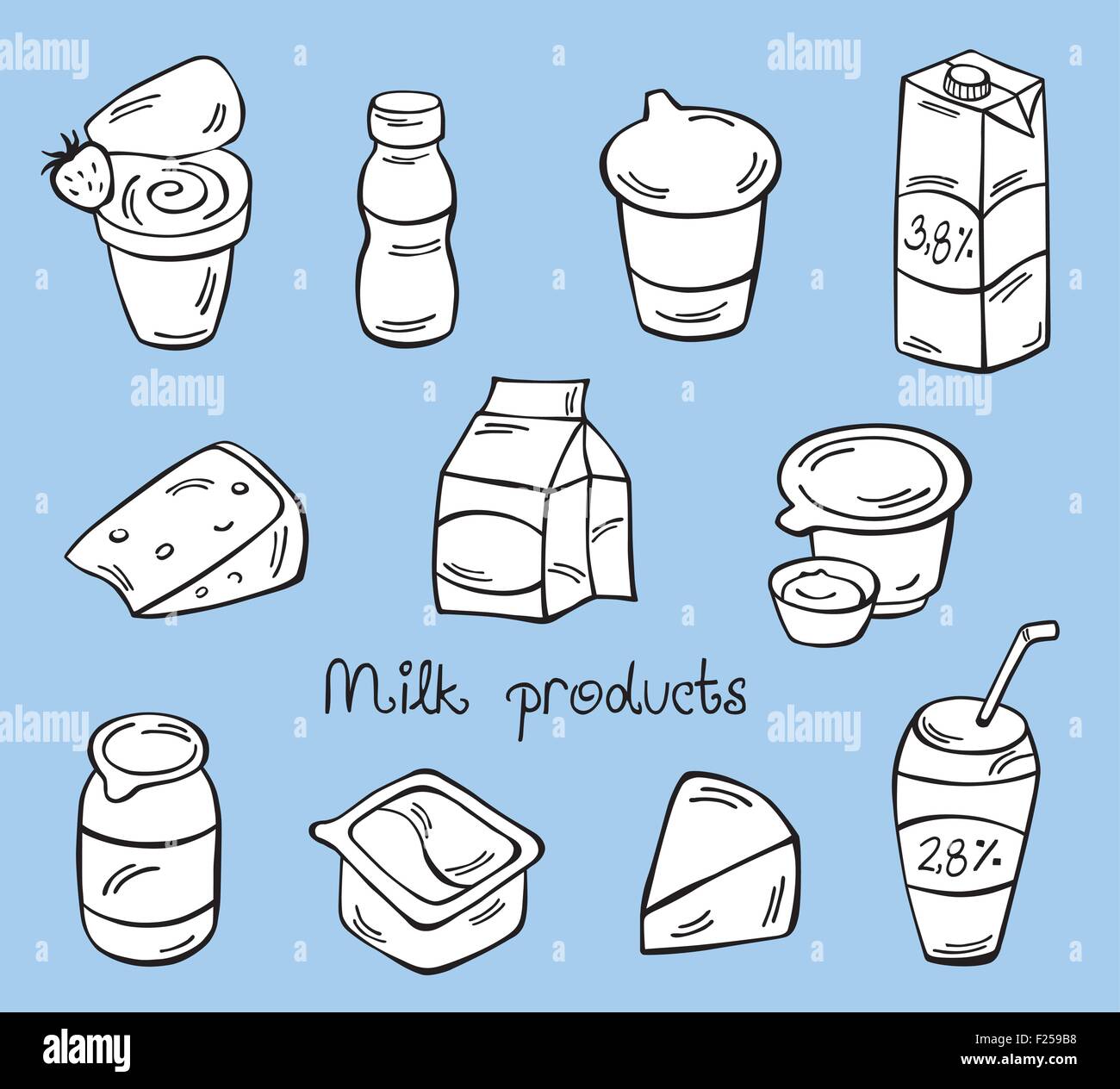 Milk, Milk products vector, yogurt, cream, cheese, milk drink, diet ...