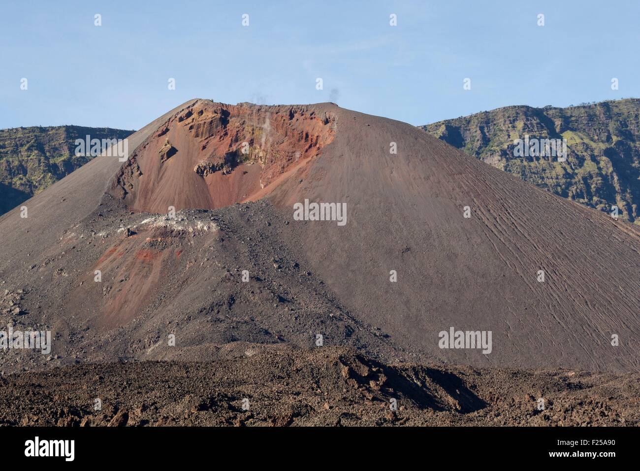 Indonesia, Sunda islands, Lombok, Gunung Rinjani National Park, smoke ...