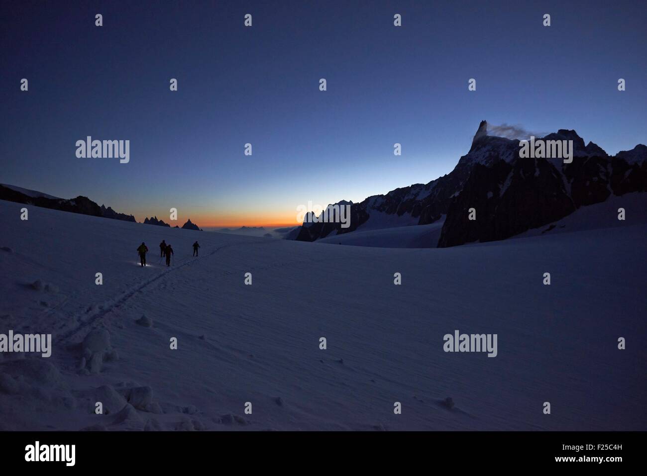 France, Haute Savoie, Chamonix, night departure for the the Rochefort ...