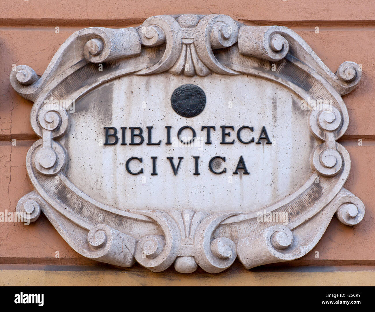 Marble library emblem in Gorizia Stock Photo - Alamy