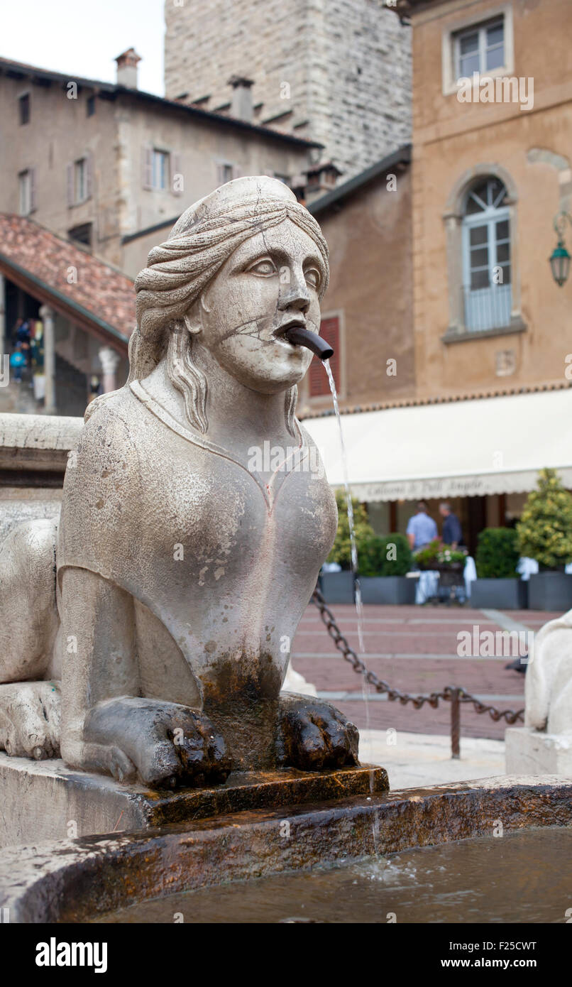 The Contarini fountain in the city of Bergamo Alta, Italy Stock Photo ...
