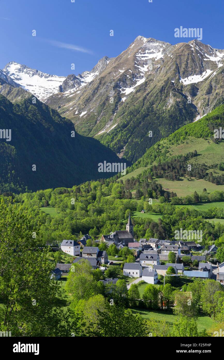 France, Hautes Pyrenees, Azet, Aure valley and Lustou peak Stock Photo ...