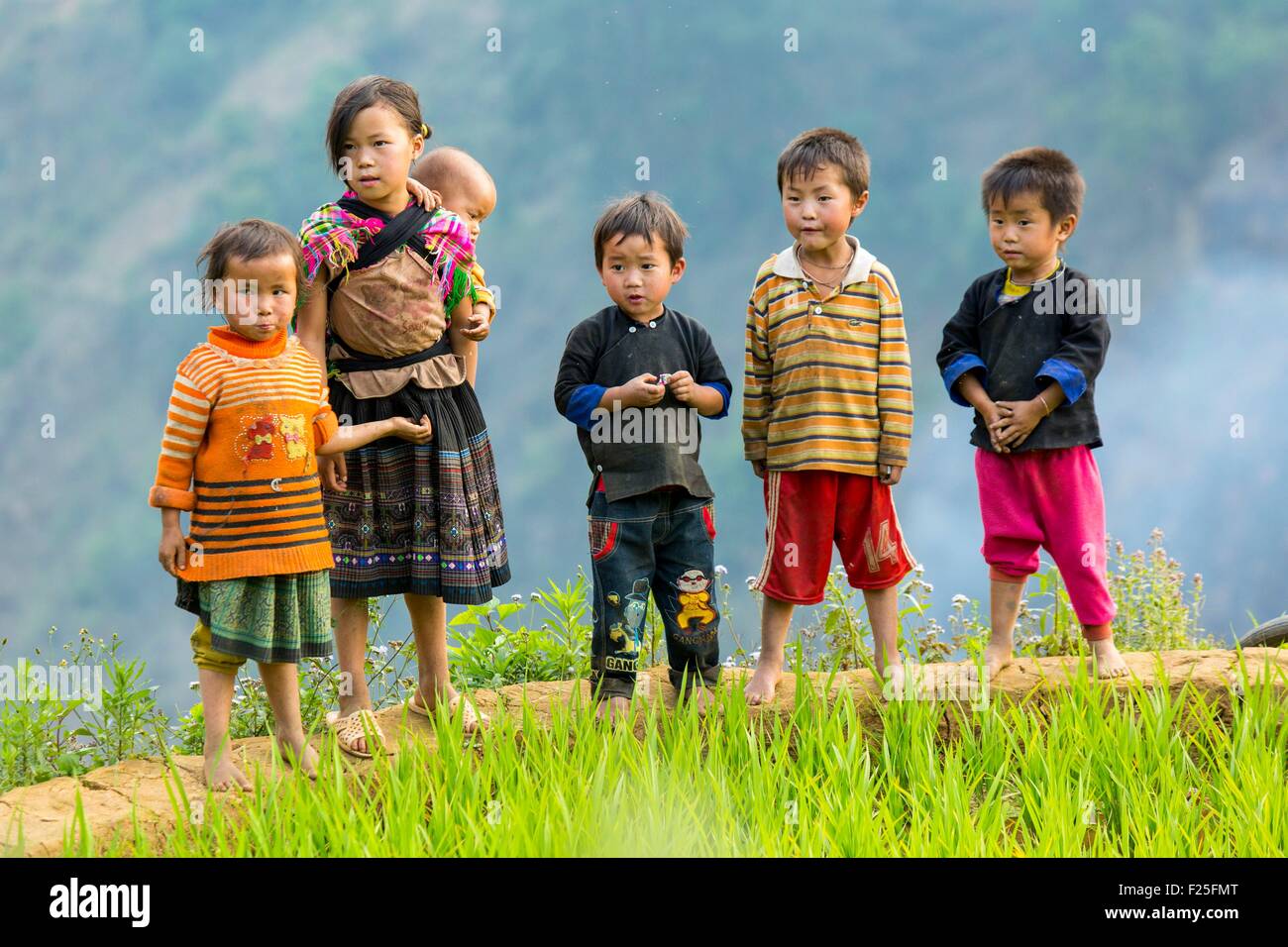 Vietnam, Yen Bai province, Mu Cang Chai District, La Pan Tan, children ...