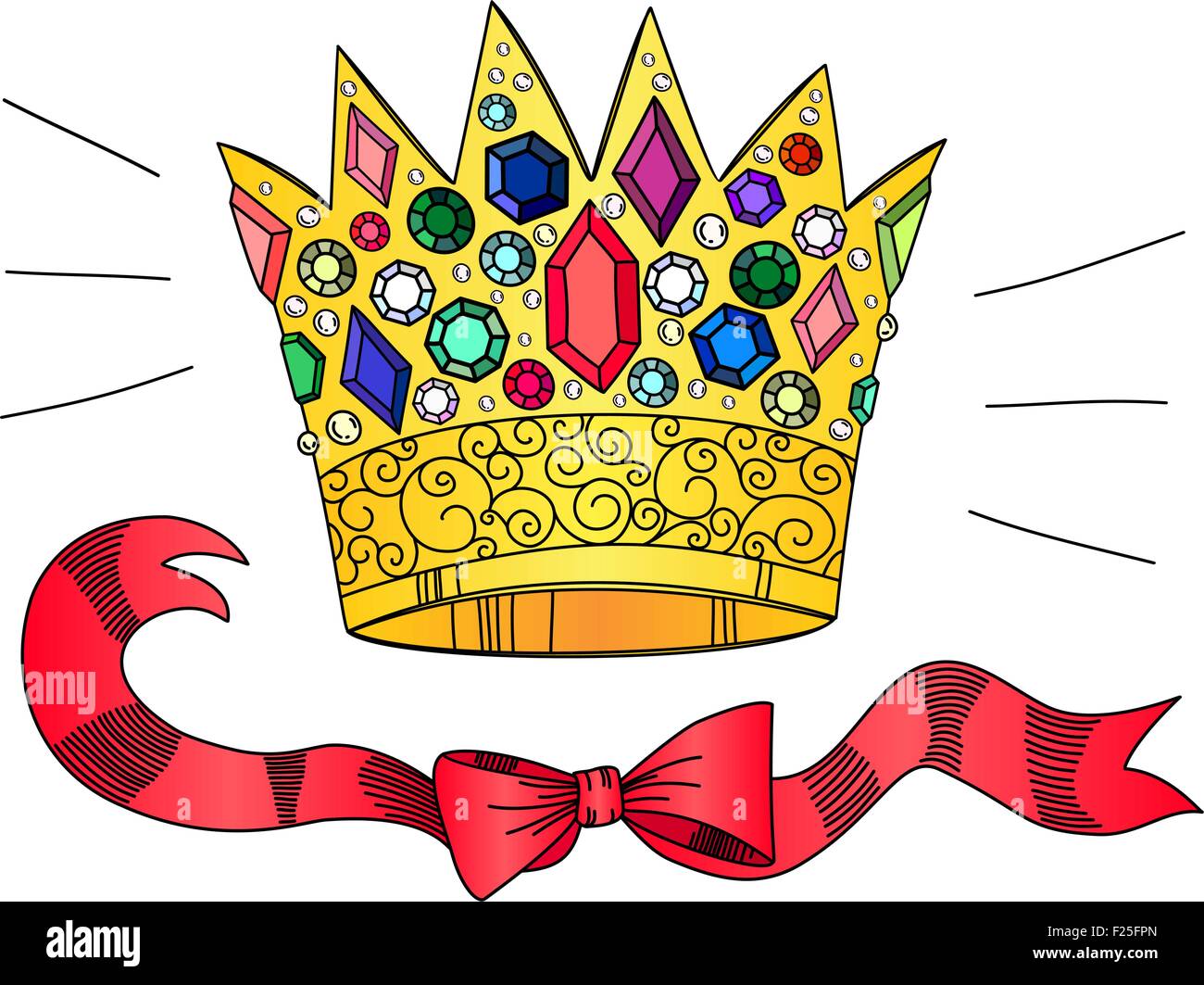 Golden crown with gems and ribbons, isolated on a white background ...