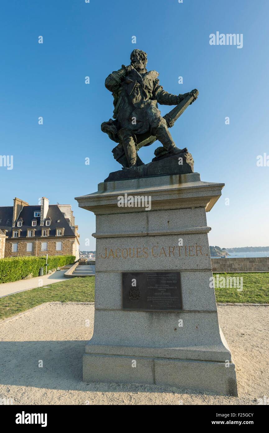 France, Ille et Vilaine, Saint Malo, Statue of Jacques Cartier sculptor ...