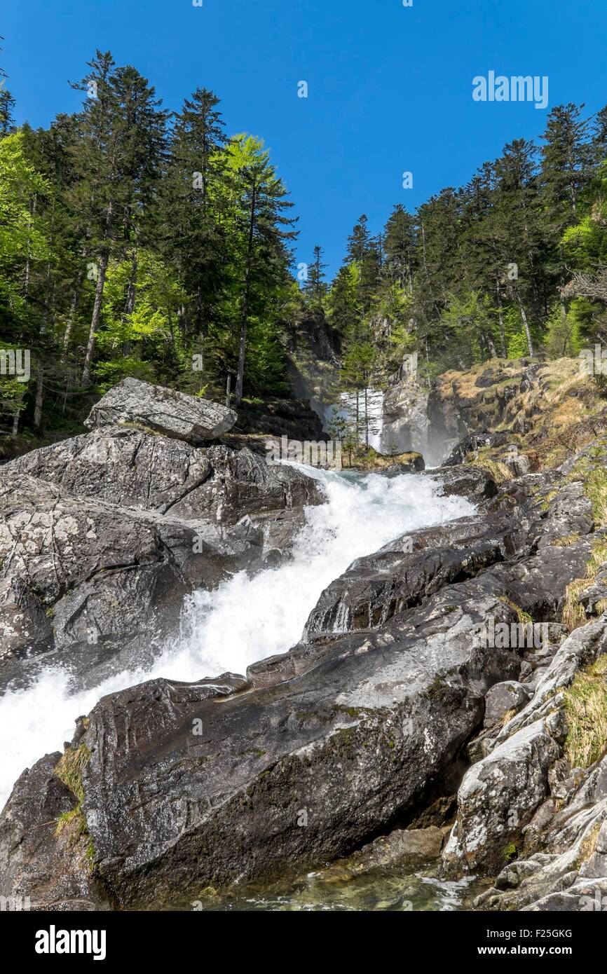 France, Hautes Pyrenees, Cauterets, Bousses waterfall , Parc National ...