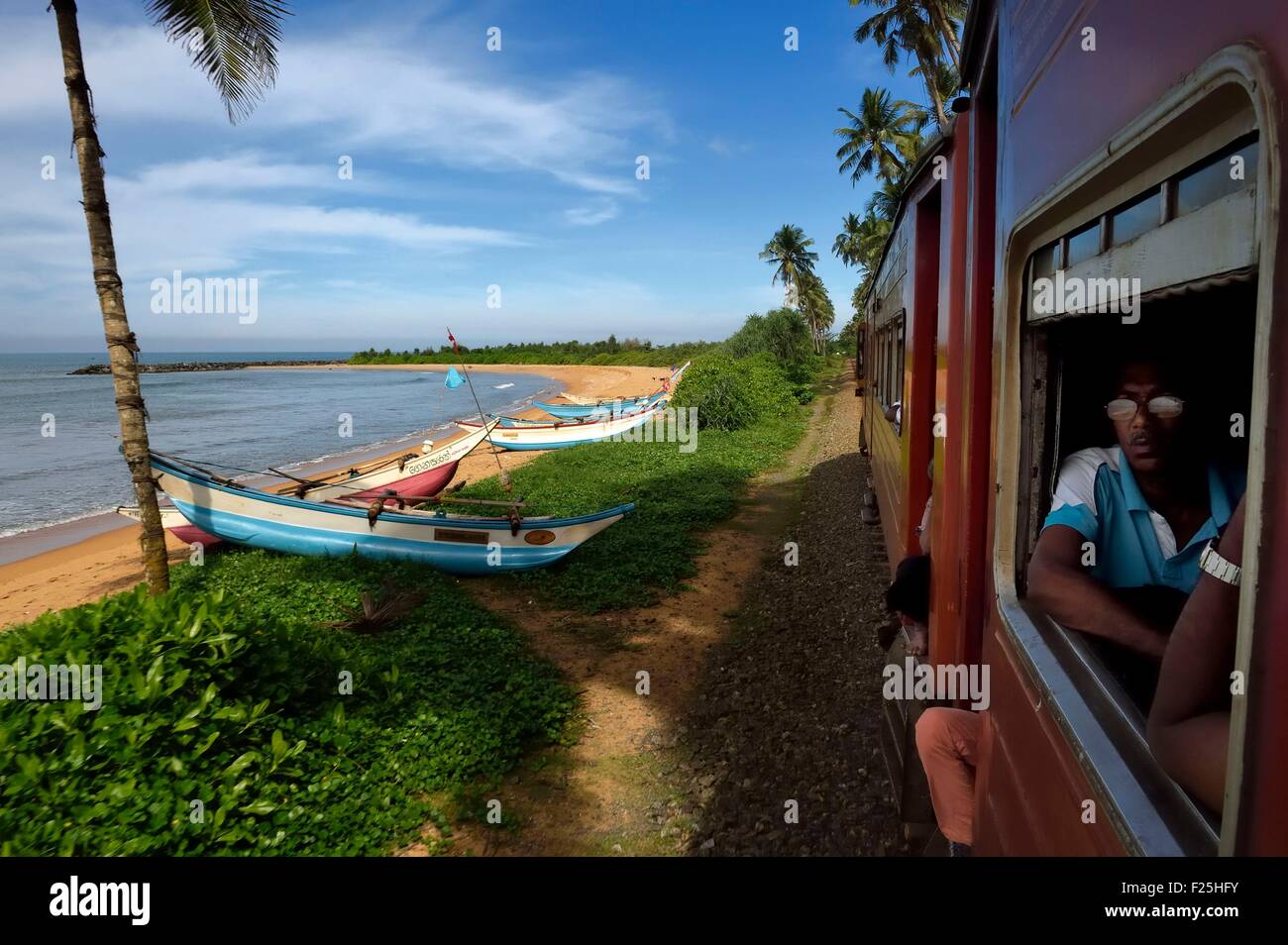 Sri Lanka, Western Province, train from Colombo to Galle, fishing boats ...