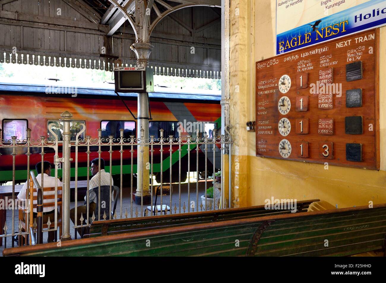 Sri Lanka, Uva Province, Badulla train station, schedules table display ...