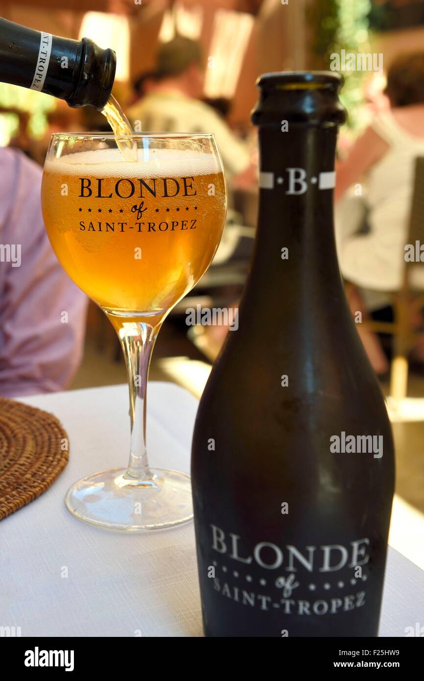 France, Var, Saint-Tropez, local beer called Blonde of Saint-Tropez ...