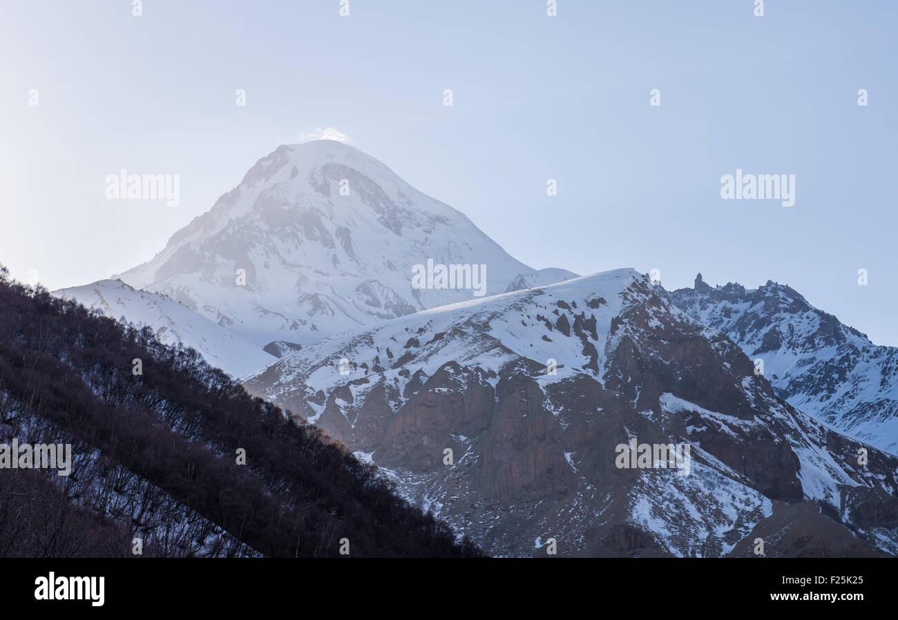 5047 m Mount Kazbek (Kazbegis Mkinvartsveri) in Khokh Range in Caucasus ...