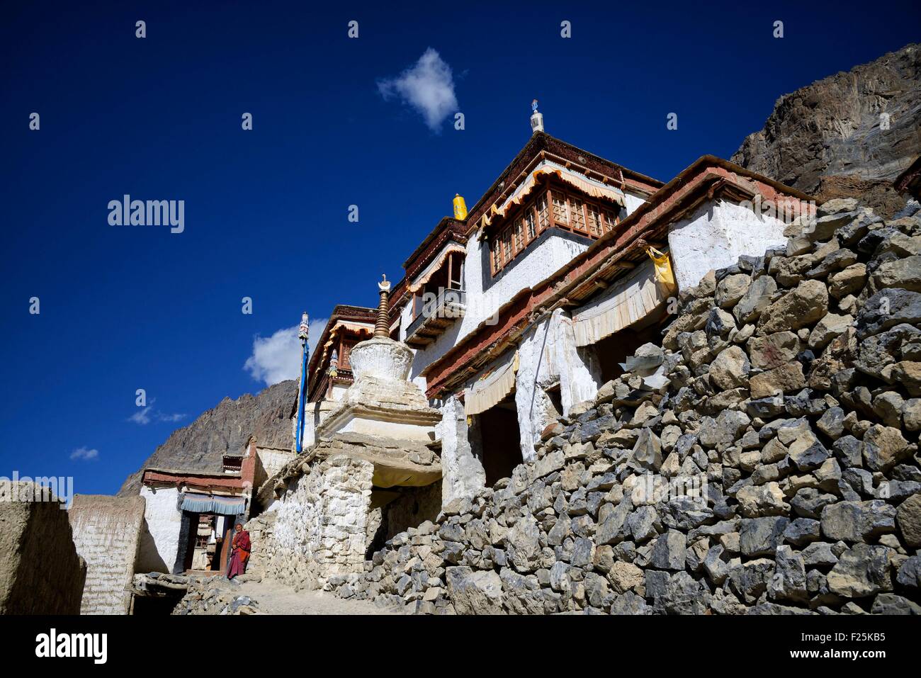 India, Jammu and Kashmir State, Himalaya, Ladakh, Zanskar, monk in ...