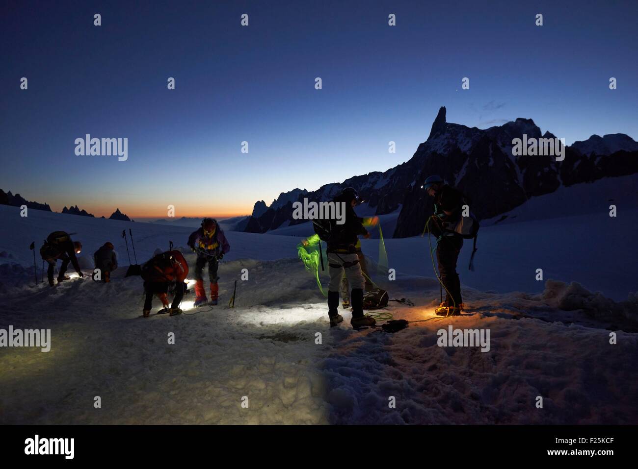 France, Haute Savoie, Chamonix, night departure for the the Rochefort ...